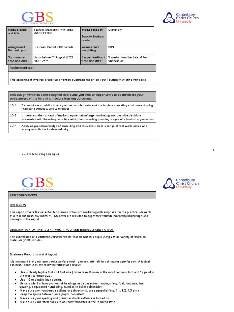 1 Tourism Marketing Principles Business Report Brief | PDF