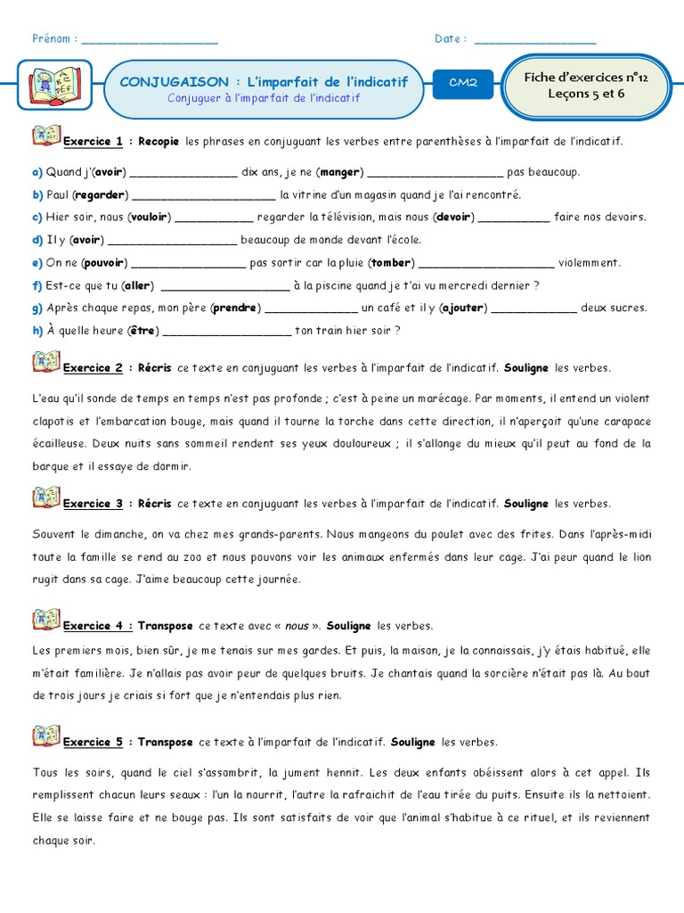 Fiche 12 Conjuguer A L Imparfait de L Indicatif | PDF