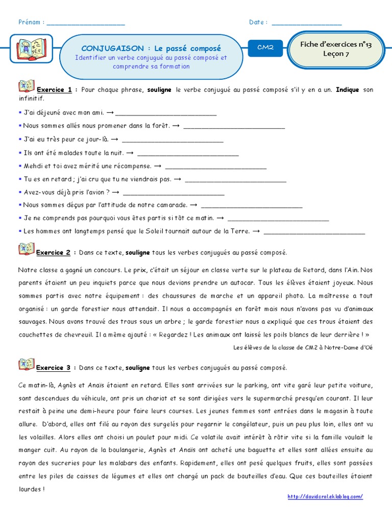 Fiche 13 Identifier Un Verbe Conjugue Au Passe Compose Et Comprendre Sa ...