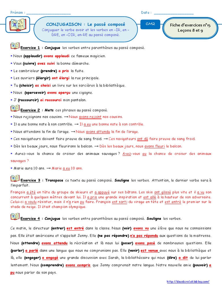 Fiche 15 Conjuguer Le Verbe Avoir Et Les Verbes en IR en DRE en OIR Et ...