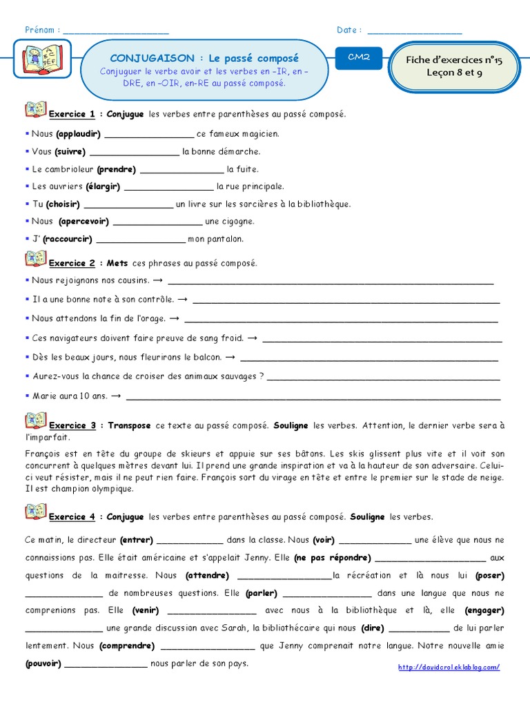 Fiche 15 Conjuguer Le Verbe Avoir Et Les Verbes en IR en DRE en OIR Et ...