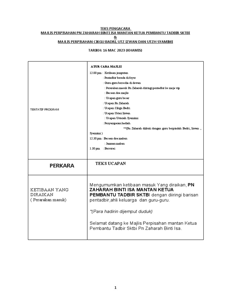 Teks Persaraan PN Zaharah | PDF