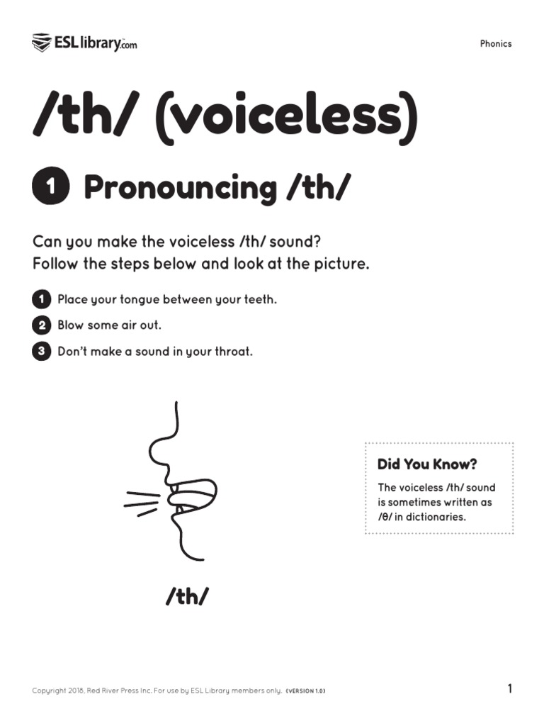 The Voiceless TH - ESL Librarys Unit | PDF | Phonics | Writing