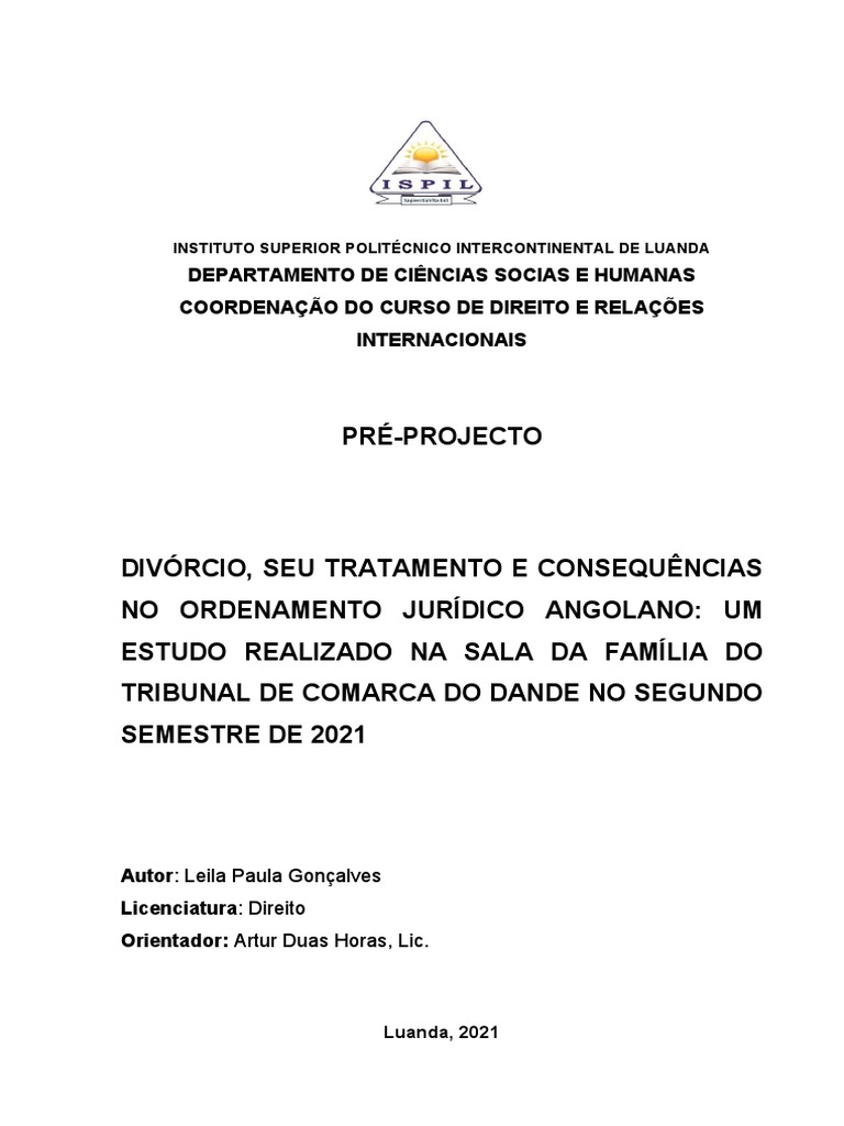 Pré Projecto | PDF | União estável | Divórcio