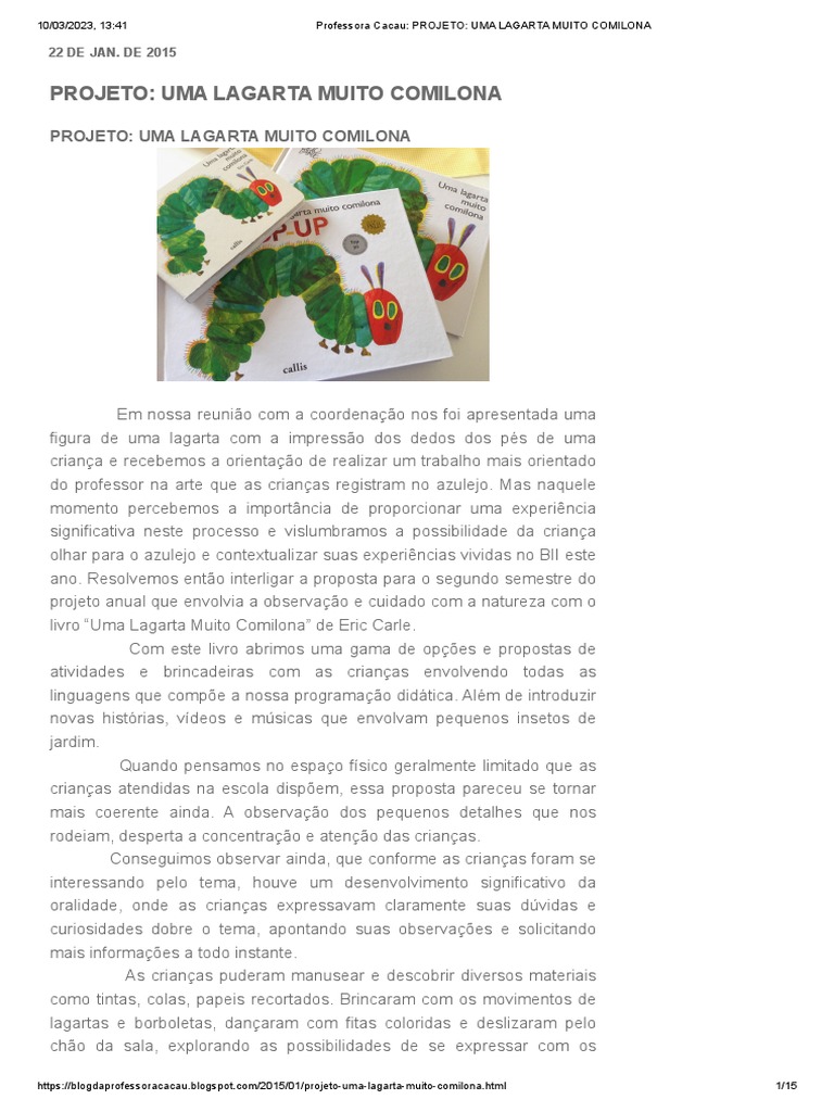 Projeto - Uma Lagarta Muito Comilona | PDF