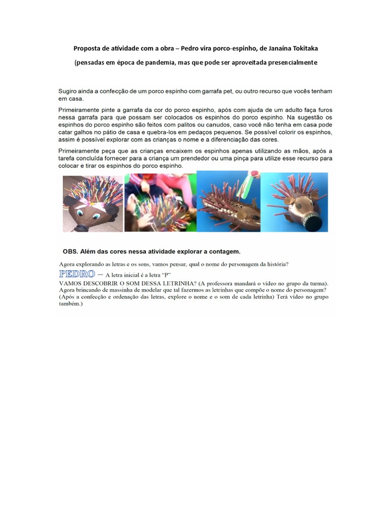 Proposta De Atividade Pedro Vira Porco Espinho Pdf