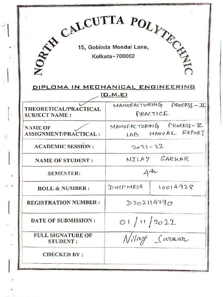 Manufacturing Process-2 Lab Manual Report | PDF