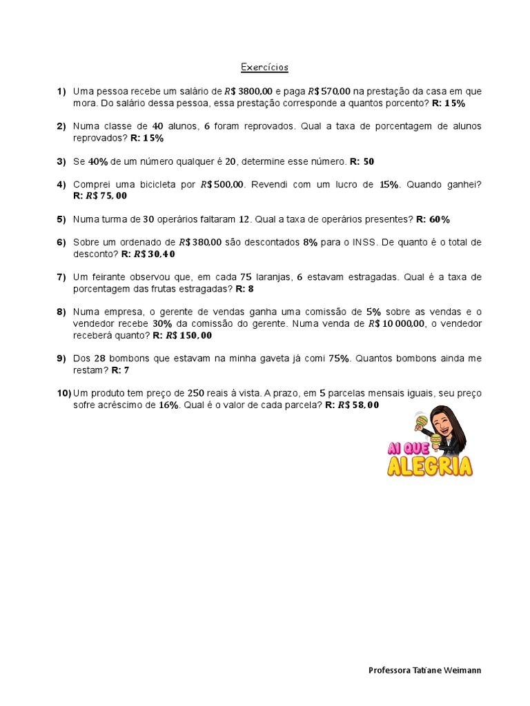 Exercícios Porcentagem | PDF