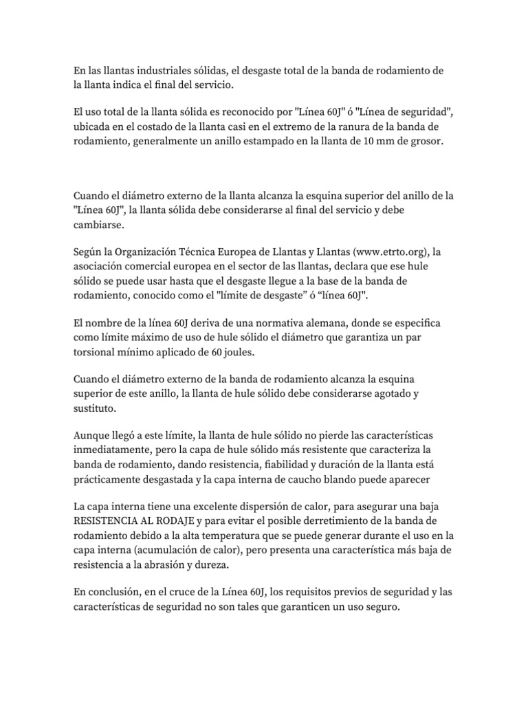 Fin de servicio llantas Línea 60J | PDF