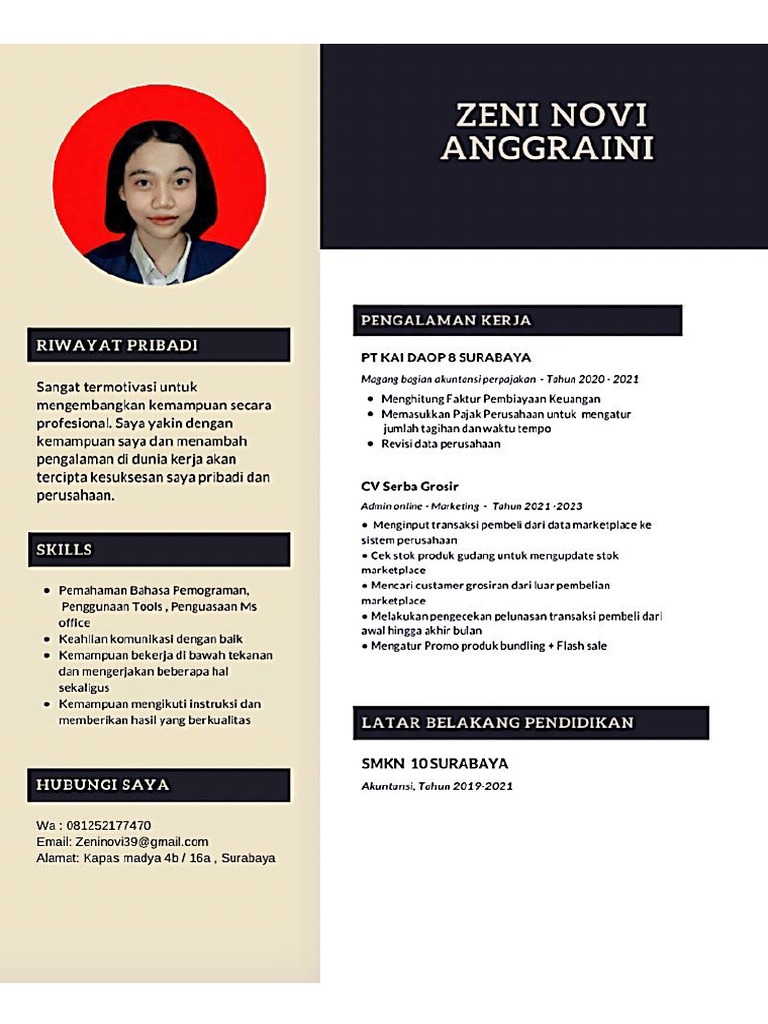 CV Zeni Novi Anggraini 2 | PDF