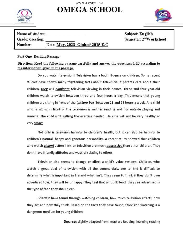 English Grade 6 exam | PDF