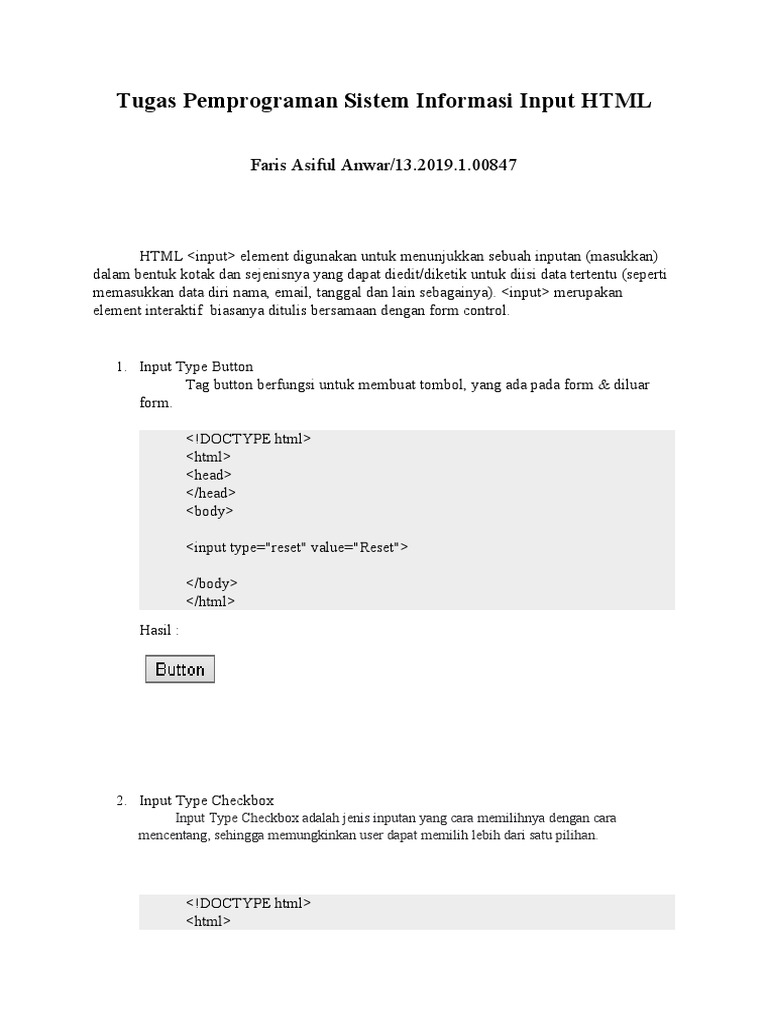 Tugas Pemprograman Sistem Informasi Input HTML | PDF