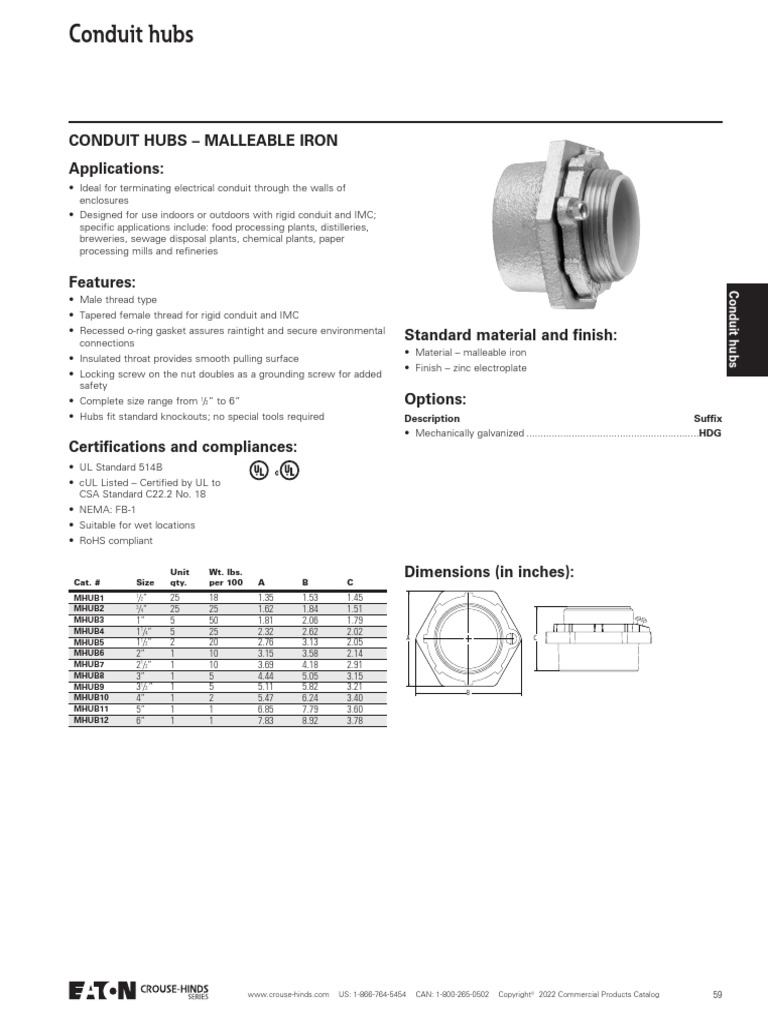 Crouse Hinds Conduit Hubs Catalog Page | PDF
