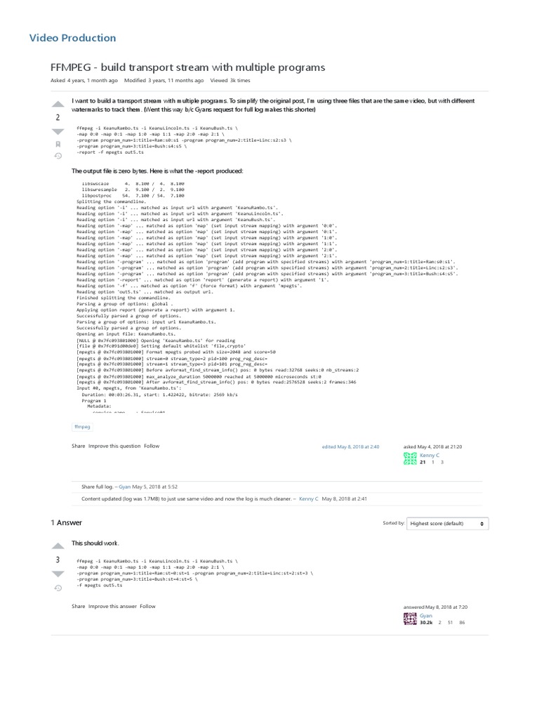 FFMPEG - Build Transport Stream With Multiple Programs - Video Production Stack Exchange | PDF