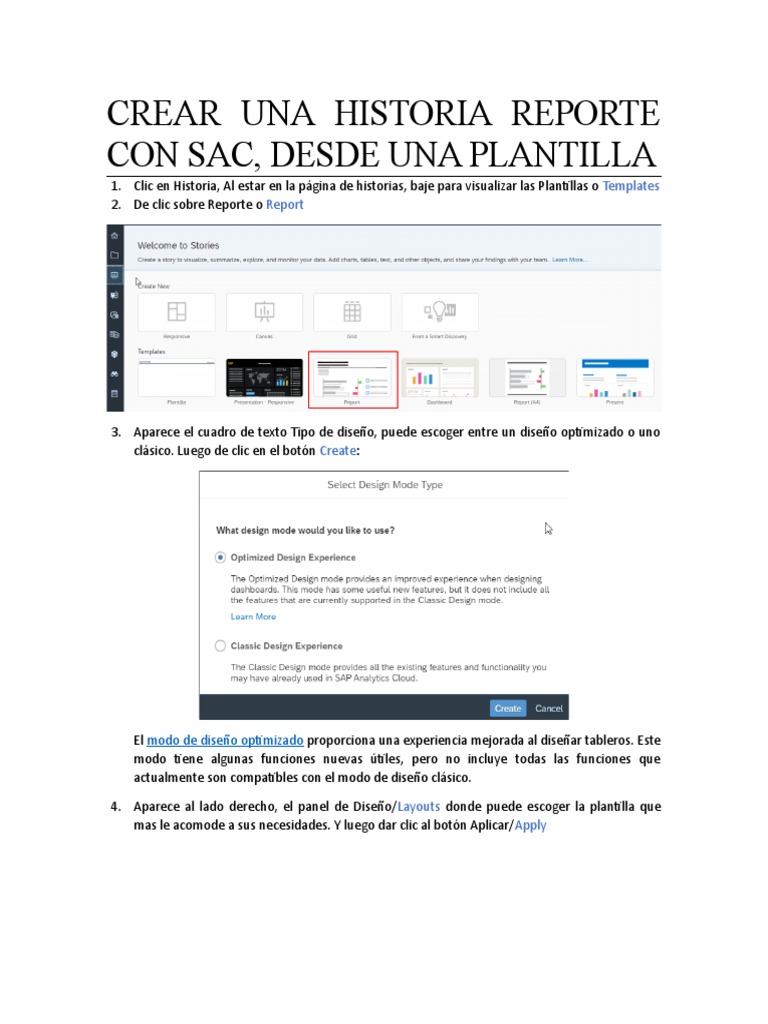 Crear Una Historia Usando Plantillas Con Reporte en Sac | PDF