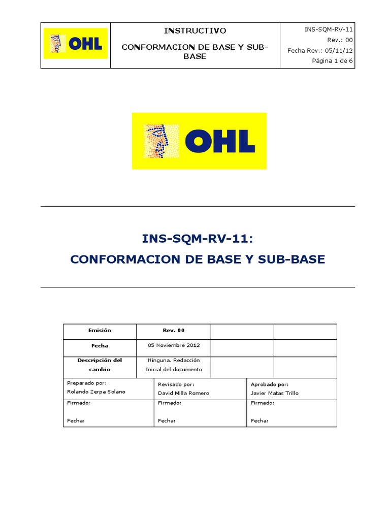 INS-SQM-RV-11 Conformacion de Base y Sub-Base Rev 00 | PDF