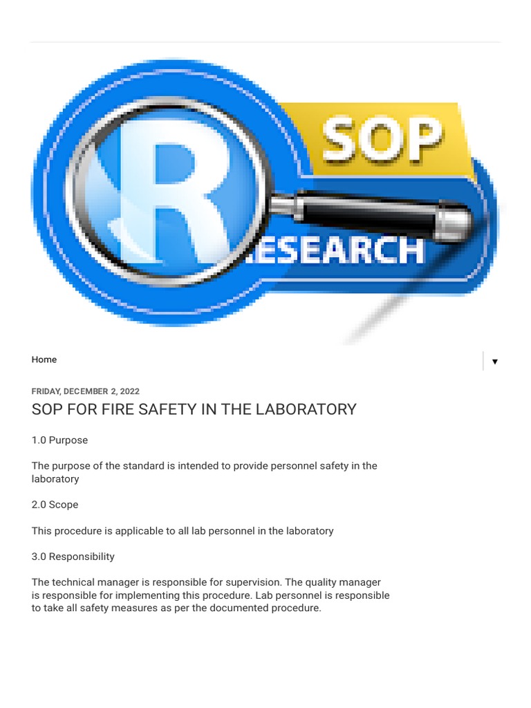 Research SOP_ SOP FOR FIRE SAFETY IN THE LABORATORY | PDF