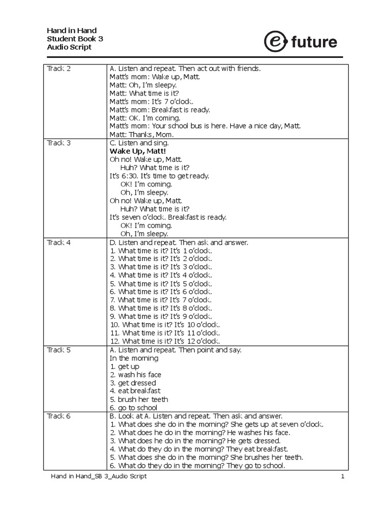 Hand in Hand 3 (SB) Audio Script | PDF