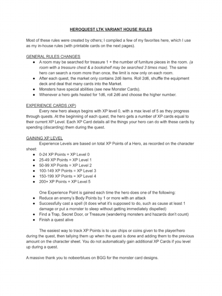 LTK HeroQuest Variant With Cards | PDF