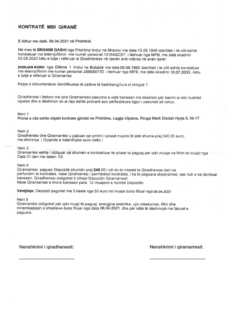 Kontrate Per Qera DK | PDF