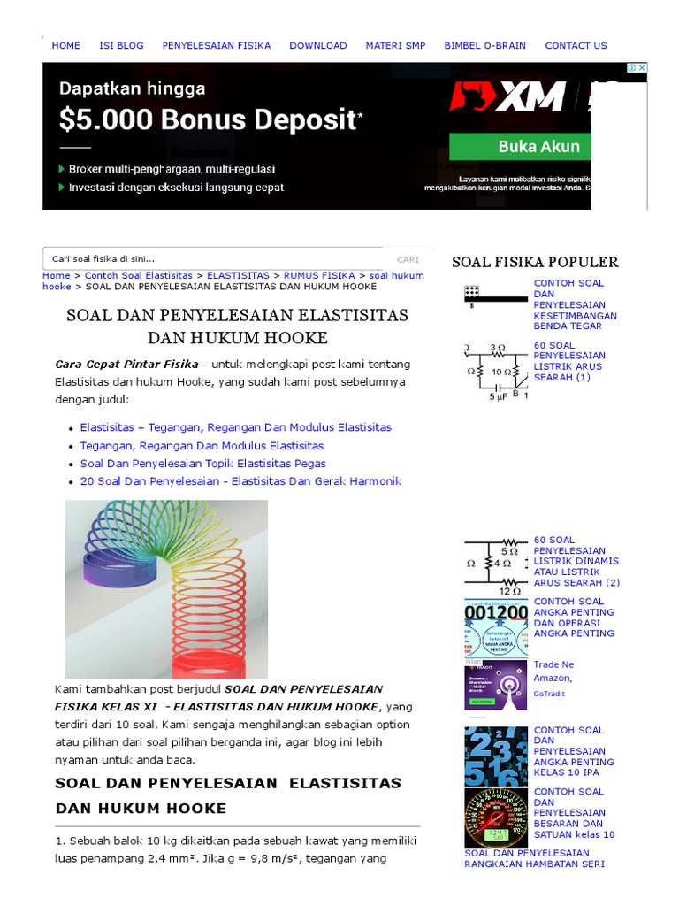 SOAL DAN PENYELESAIAN ELASTISITAS DAN HUKUM HOOKE - Contoh Soal Dan ...