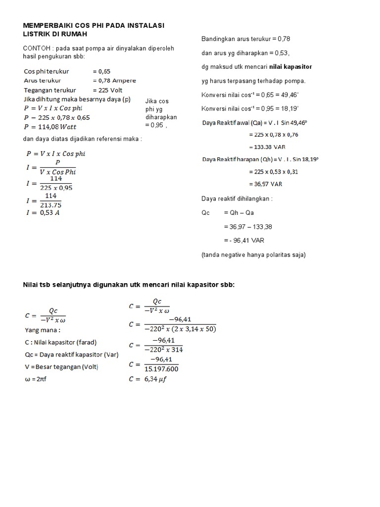 Perbaikan Cos Phi Instalasi Listrik | PDF