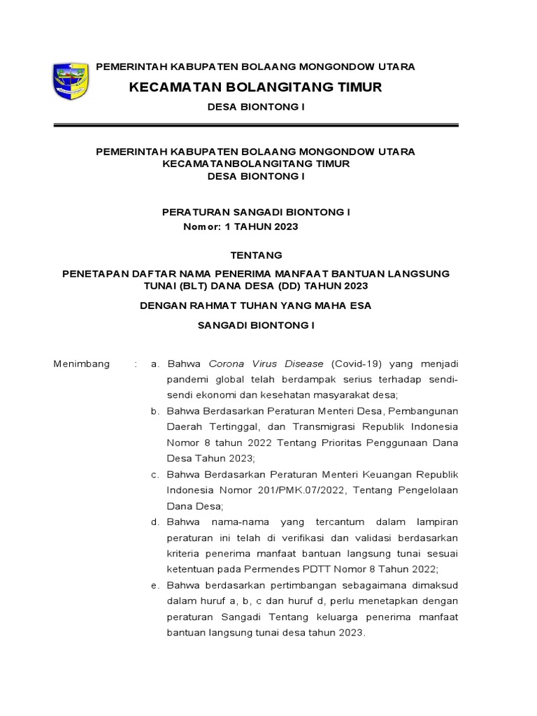 Persang Desa Binjeita I BLT 2023 | PDF