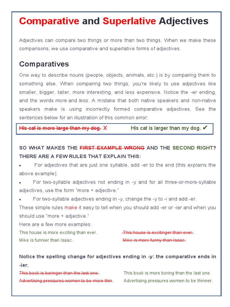Grammar Rules - Self-Study - Comparative and Superlative Adjectives ...