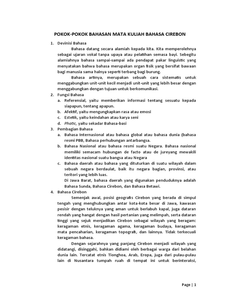 Salin-Pokok2 Pembahasan MK Bahasa Cirebon | PDF
