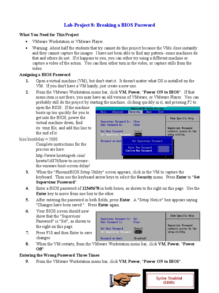 Lab-Proj.08 BIOS PW | PDF | Virtual Machine | Bios