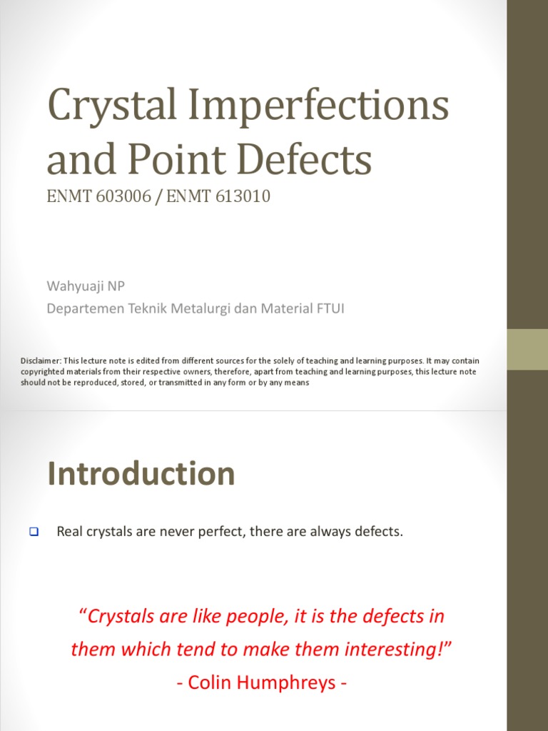 Crystal Defects Intro and Point Defect WNP 2018 | PDF | Dislocation ...