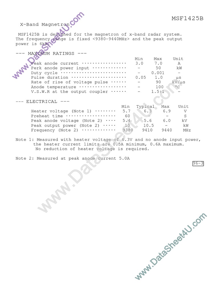 MSF1425B Magnetron Xband | PDF