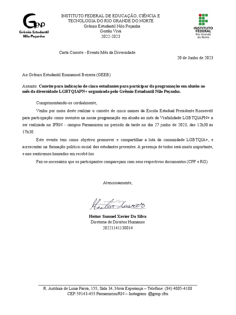 OFÍCIO - Carta Convite | PDF | Ciências Sociais