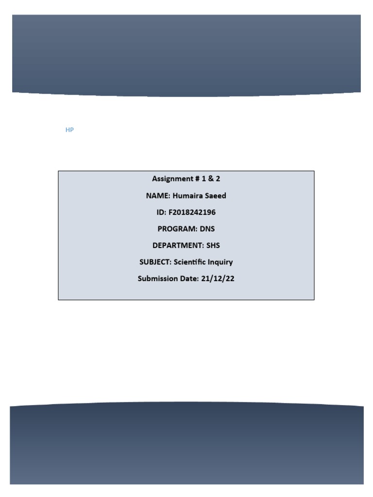 Scientific Inquiry Assignment 1 & 2 | PDF