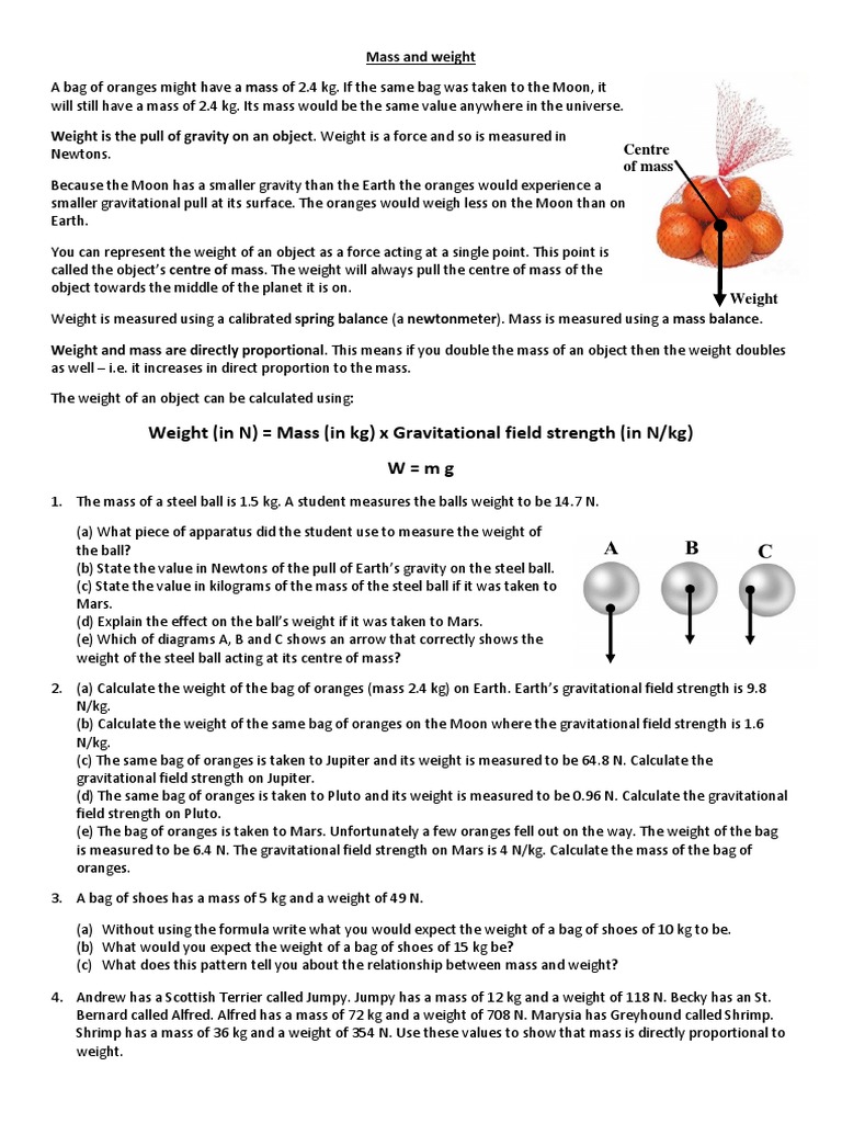 Mass and Weight Questions | PDF | Science & Mathematics