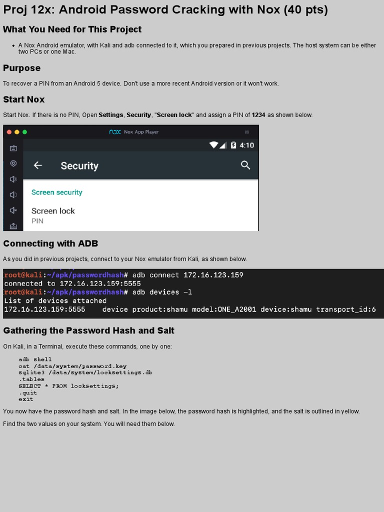 Lab 13 Android Password Cracking With Nox | PDF