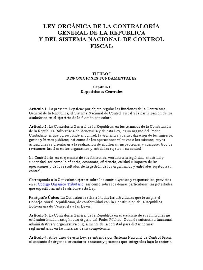 Ley Orgánica de la Contraloría General | PDF | Presupuesto | Auditoría