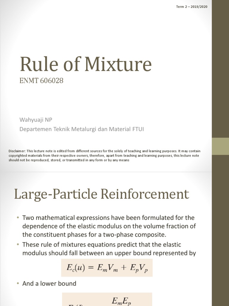Composite Rule Of Mixture Wnp 2020 Pdf Composite Material Elasticity Physics