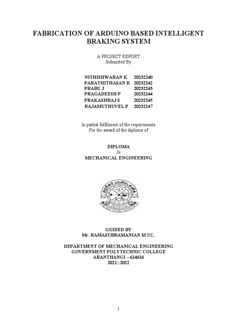 Arduino - Intelligent - Braking - Report1 PRAGADEESH1 | PDF | Relay | Computing