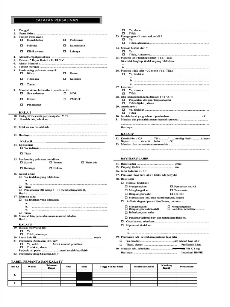 Lembar Partograf Belakang | PDF
