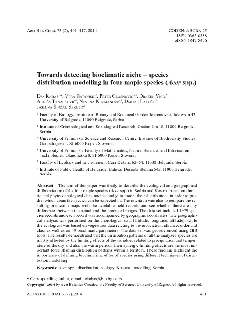 Towards Detecting Bioclimatic Niche Species Distribution Modelling In
