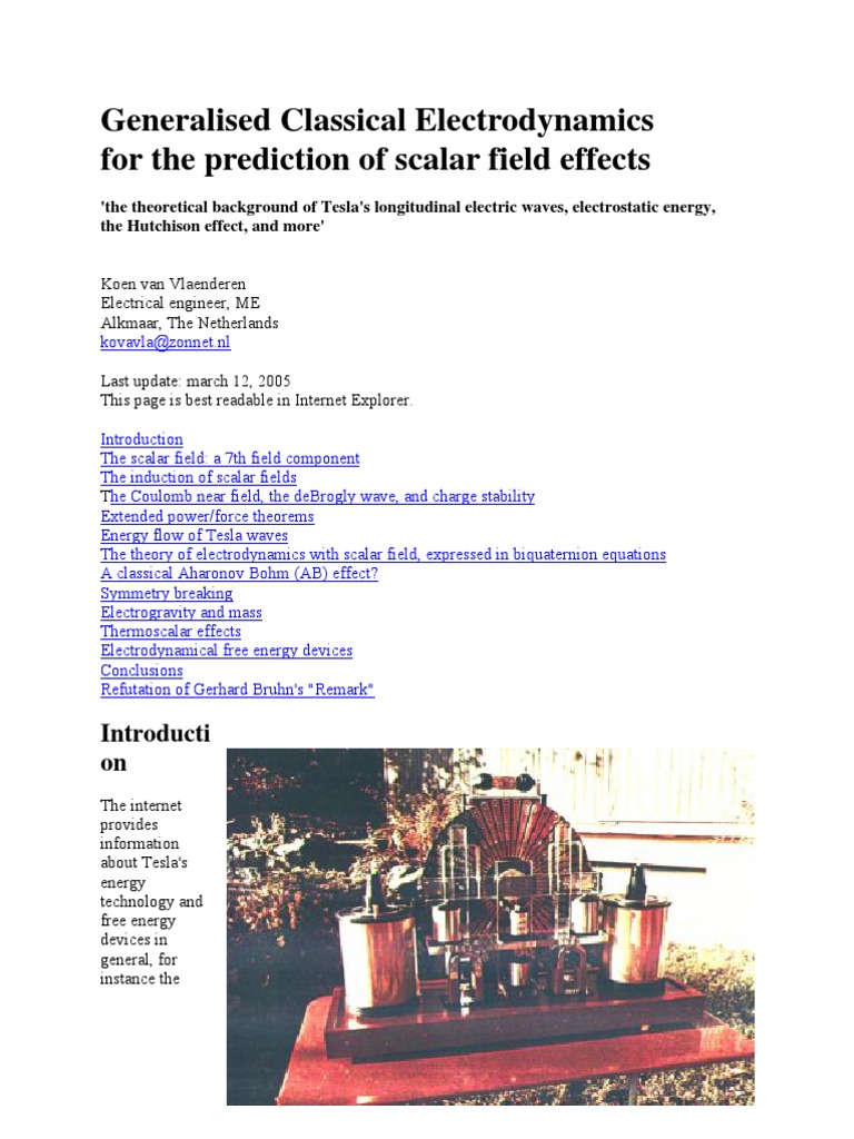 Generalised Classical Electrodynamics For The Prediction of Scalar ...