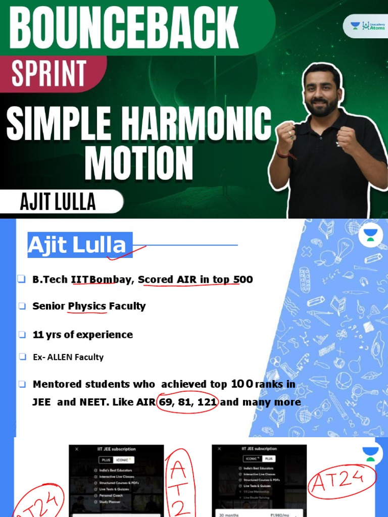 6 Jan 2023 Simple Harmonic Motion SHM #BounceBack Sprint | PDF ...