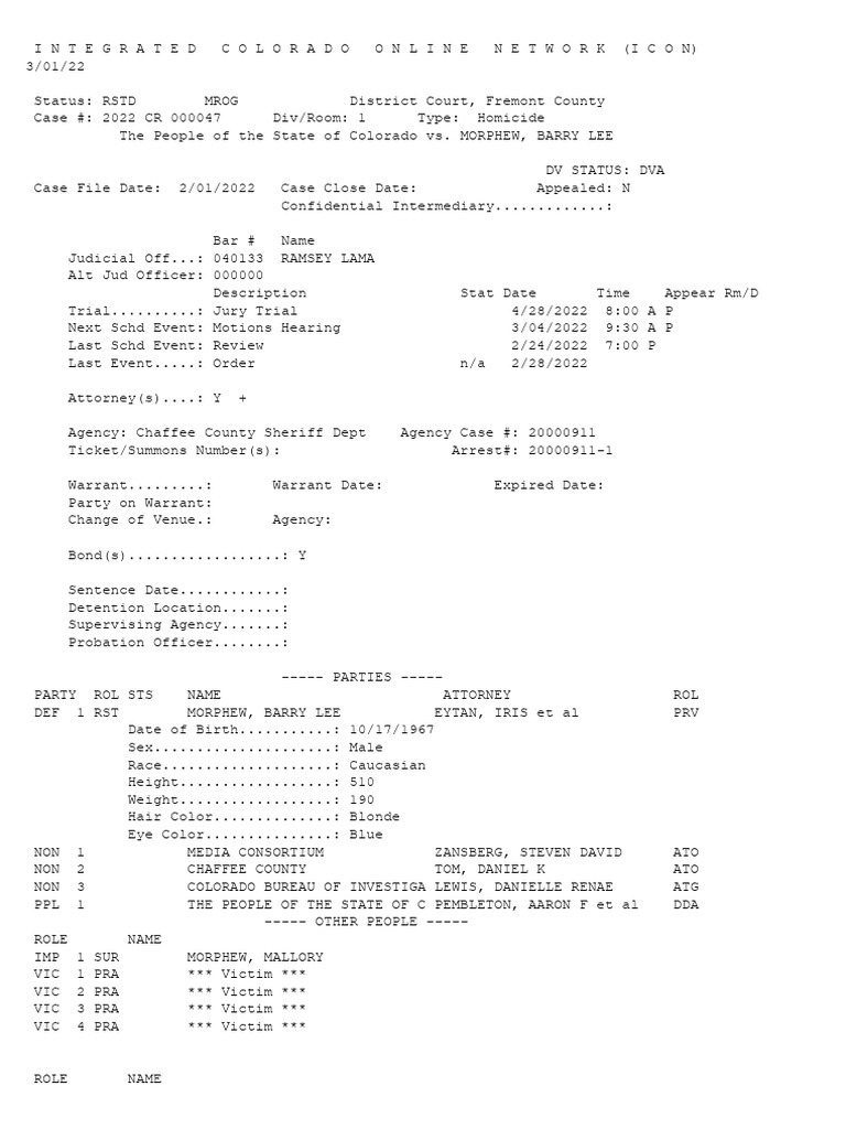 BARRY MORPHEW - Morphew Roa As of 3-1-22 | PDF | Government ...