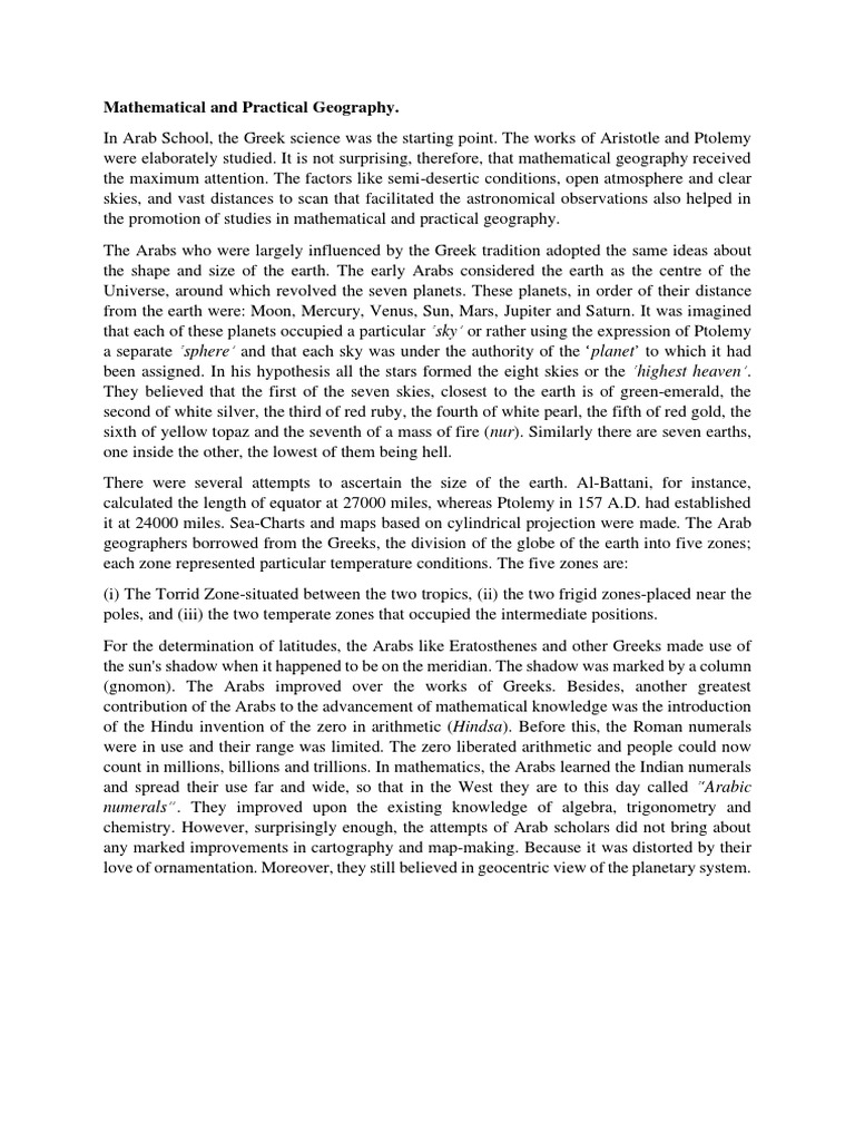 Arab Contribution in Mathematical and Practical Geography | PDF | Planets | Ptolemy