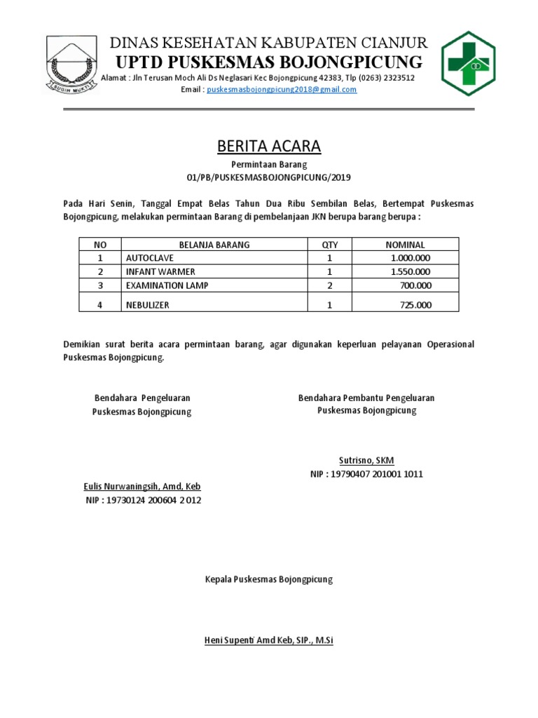 Berita Acara Permintaan Barang Pdf