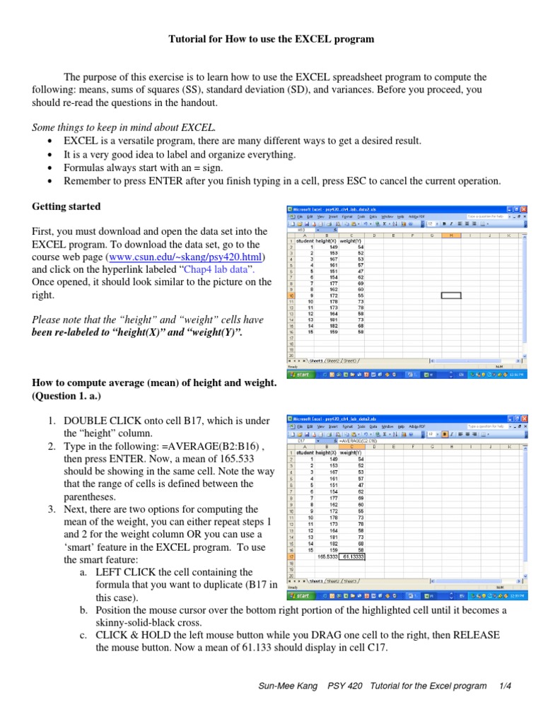 Excel Handout Pdf