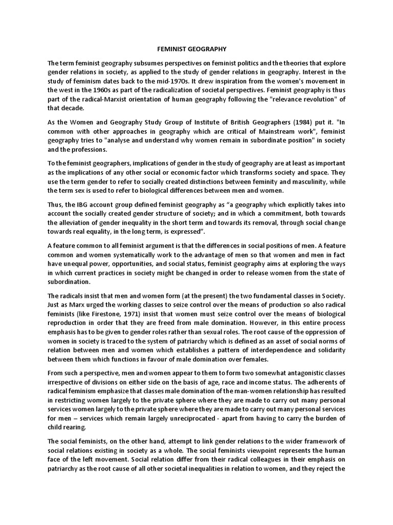 Feminist Geography | PDF | Gender Studies | Feminism
