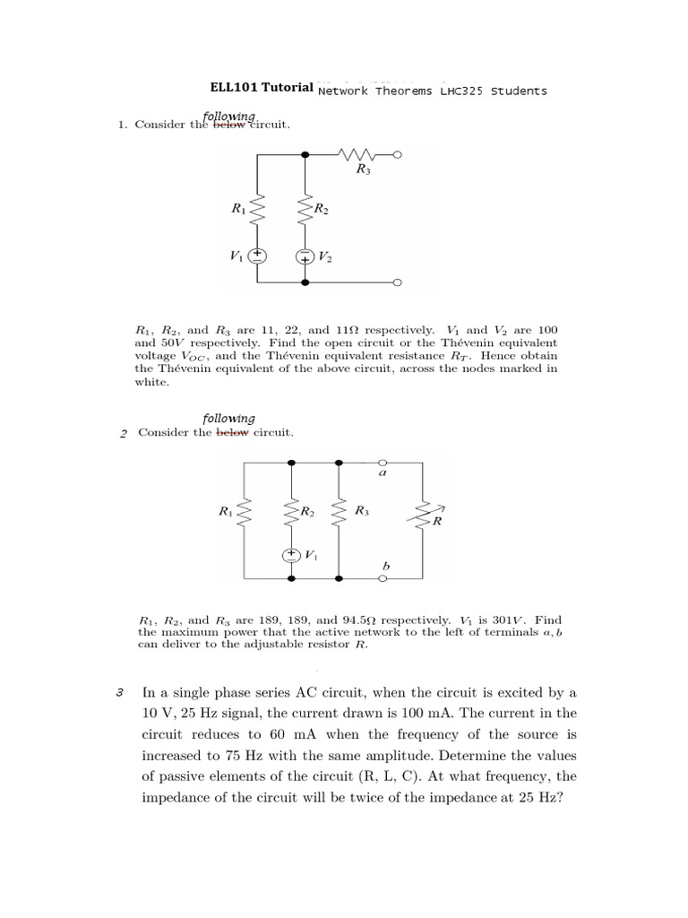 Ell101 Tutorial Network Theorems Lhc325 Pdf