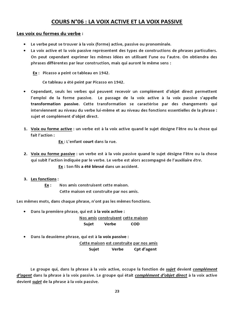 Exercices sur la voix active et passive | PDF | Arts du langage et ...